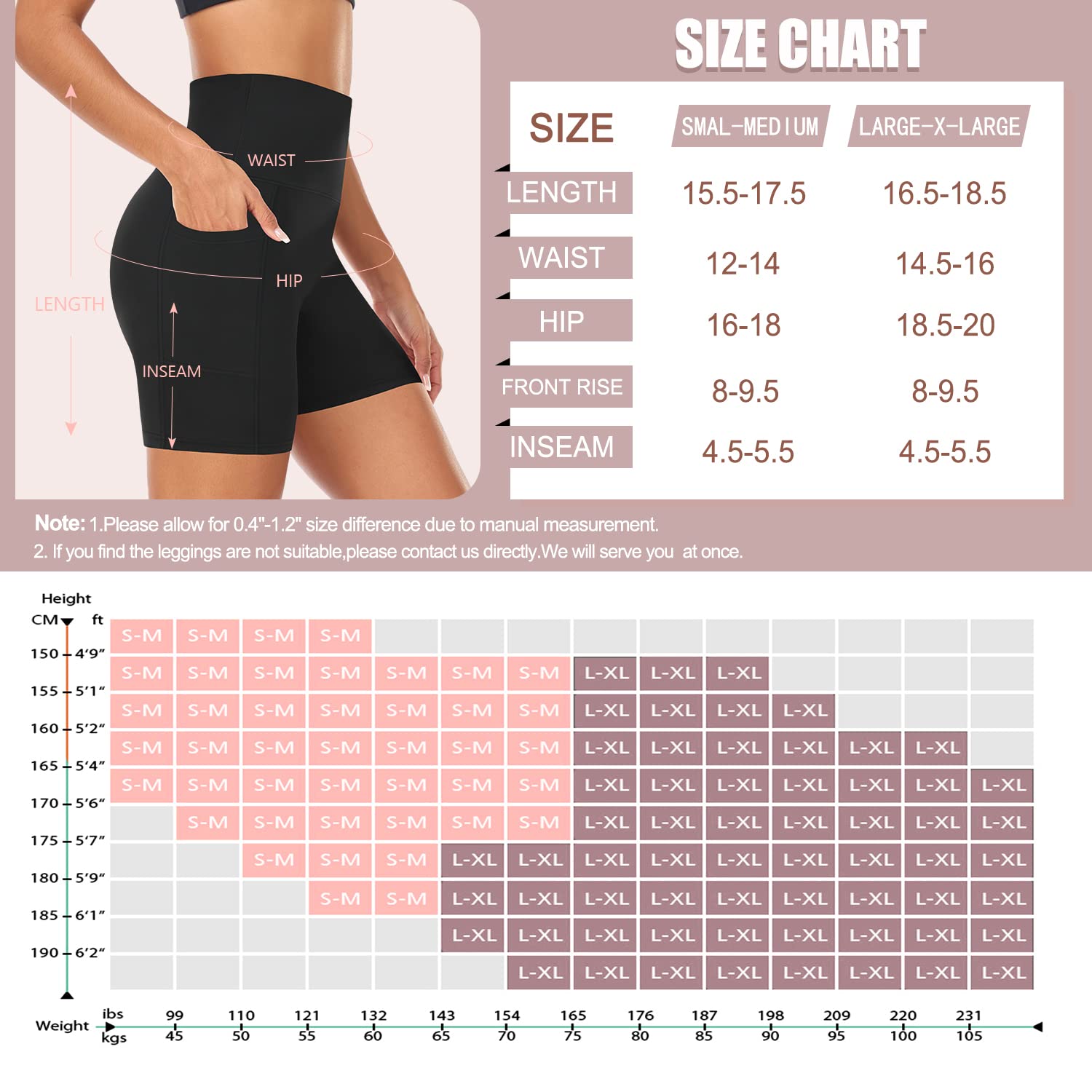 Hi Clasmix 2 Piece Workout Shorts for Women-5 Inch High Waist Pockets Buttery Soft Tummy Control Athletic Biker Gym Yoga Short Pants(2 Pack Black+Pink,Small-Medium)