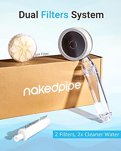 NAKEDPIPE Filtered Shower Head β Handheld High Pressure Showerhead, Softens Hard Water, Filters Chlorine & Fluoride, Helps Dry & Itchy Skin, Purifies Rust & Dust, Standard Fit, Easy Installation