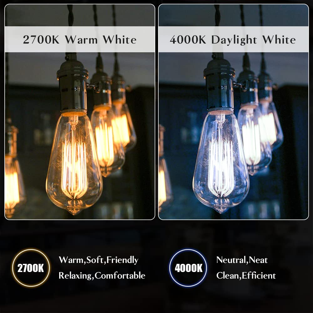 hantop 6 Watt(60 Watt Equivalent), Vintage Edison Bulb, 4000K White Light Bulb, E26/Medium (Standard) Base, 600Lumens CRI80+ 120V, Pack of 6