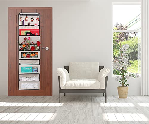 VICTORICH Super Convenient Sturdy Door Over Hanging Organizer, Behind The Door Storage Organizer with Hook and Large Clear Windows, Hanging Wall File Organizer (1 Pack A-Silk-Beige)