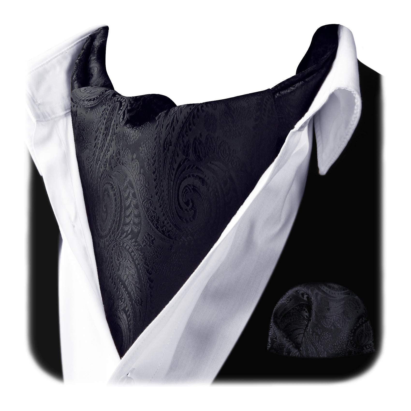 HISDERN Cravat Ties for Men with Pocket Square Casual Paisley Ascot Self Tie Scarf Handkerchief Set for Business Prom