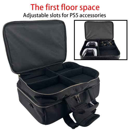 KAXIMEII PS5 Bag,Carrying Bag Compatible with Playstation 5 and PS5 Digital Edition with Adjustable Slots for Playstation Controller,Headset,Cables and other Accessories,Bag with Shoulder Strap,Black