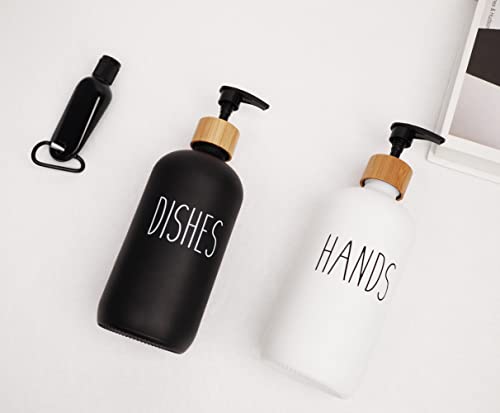 VICUKIE Dish Soap Dispenser, Contains Glass Hand Soap Dispenser and Dish Soap Dispenser, Kitchen Soap Dispenser Set, Matte Black and White, Farmhouse Kitchen Decor,Newly Updated (Black and White)