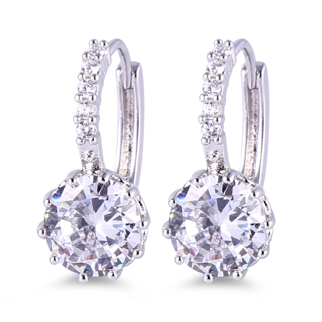 GULICX Silver Tone White Cubic Zirconia Round Jewellery Hoop Lever Back Huggie Earrings