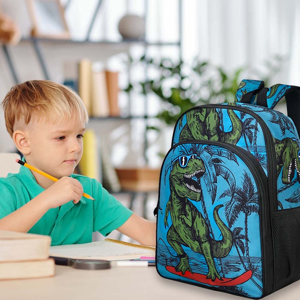 gxtvo 3PCS Preschool Backpack Boys, 16" Kids Dinosaur Elementary Dino Bookbag and Lunch Box