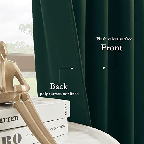 Timeper Green Blackout Velvet Curtains 96 inches Vintage Style Dark Green Velvet Drapes Light Blocking Thermal Insulated for Bedroom, Office, W52 x L96, 2 Panels, Back Tab Design