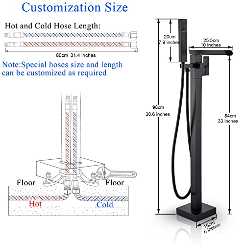 Senlesen Black Floor Mounted Single Handle Bathroom Tub Filler Faucet Free Standing Bathtub Mixer Tap