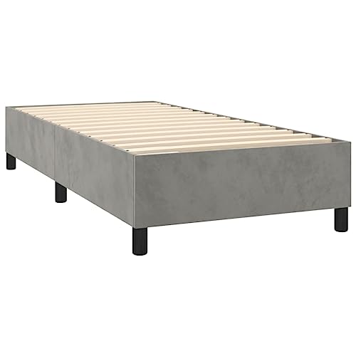 vidaXL Bed Frame, Box Spring Bed Single Platform Bed, Bed Frame Mattress Foundation with Headboard for Bedroom, Light Gray Twin XL Velvet