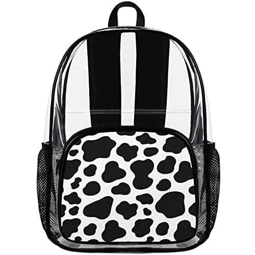 TropicalLife Heavy Duty Clear Backpack Stadium Approved PVC Transparent Backpack See Through Large Bookbag (Cow)
