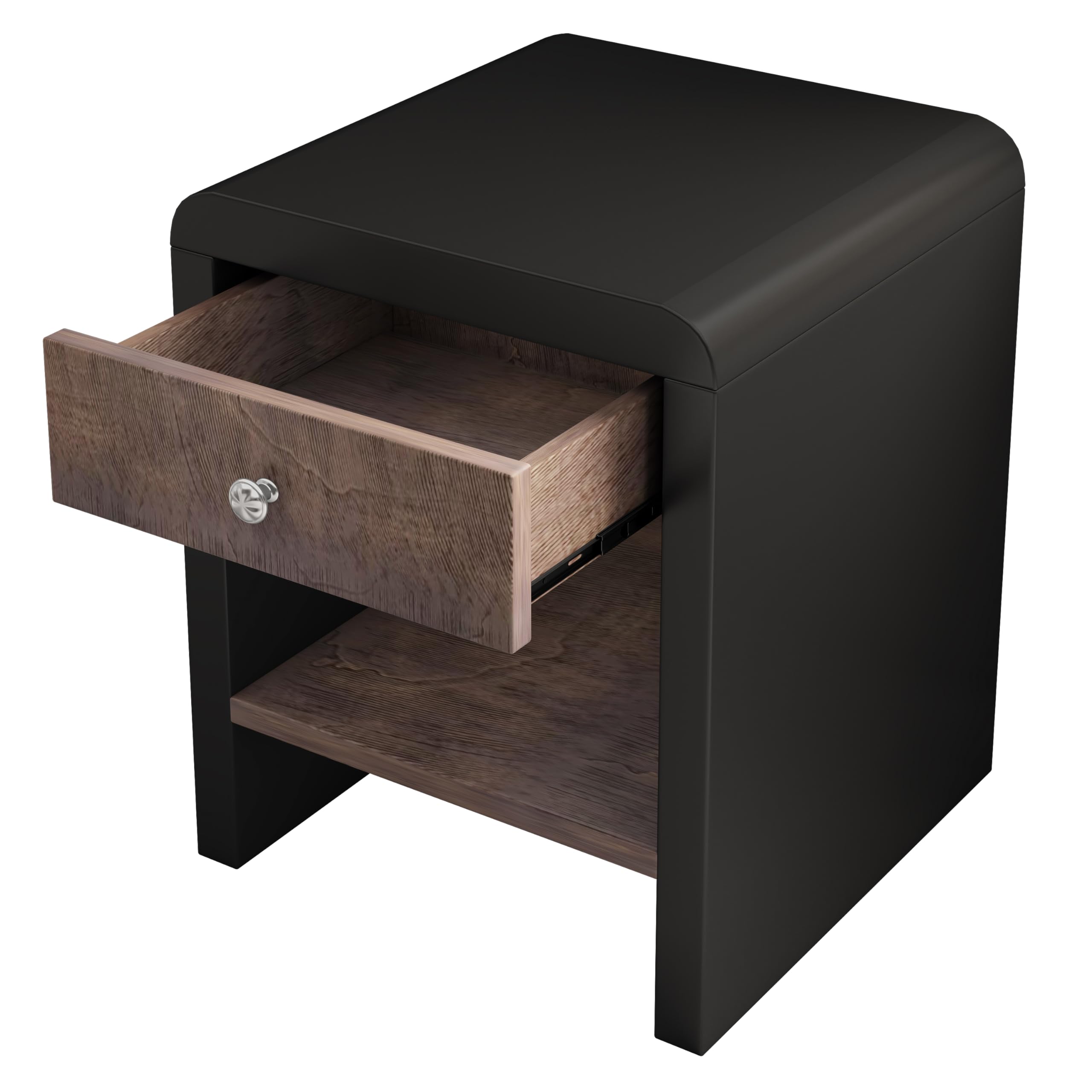 HESIEU Mid-Century Modern Nightstand with Single Drawer and Open Storage Side Table Sofa Table End Table Wood Finish for Bedroom Living Room Office