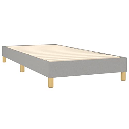 vidaXL Bed Frame, Box Spring Bed Single Platform Bed with Mattress, Bed Frame Mattress Foundation with Headboard for Bedroom, Light Gray Twin Fabric