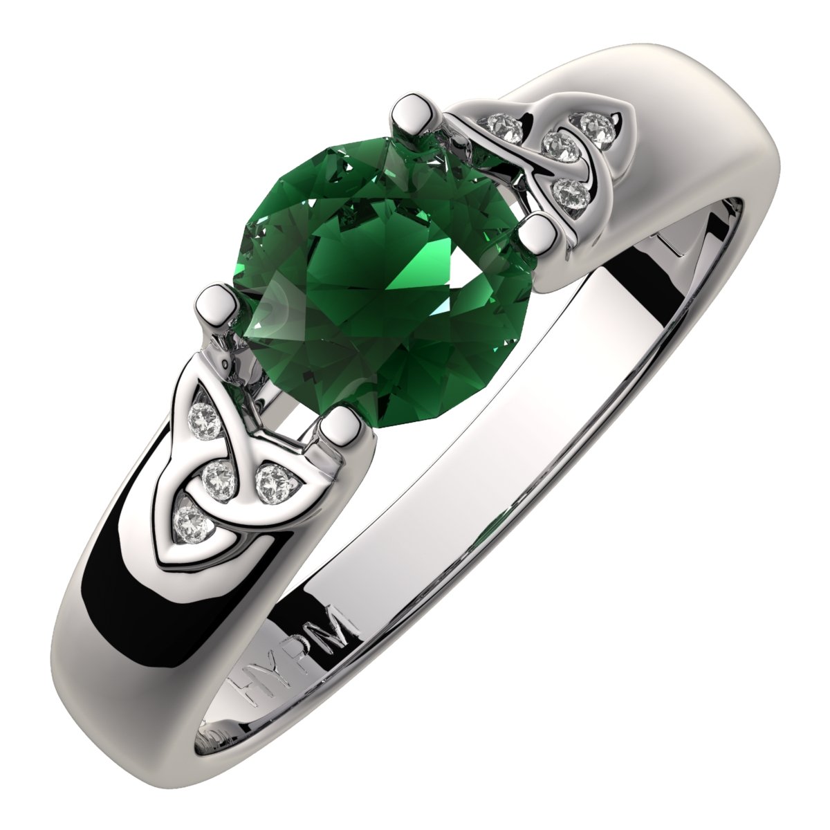 GWG Women's Rings Gift Sterling Silver Celtic Ring Emerald Green Zircon Stone and Trinity Knots Adorned with Crystals - 9 for Women