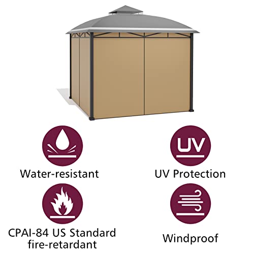 Tumjay Gazebo Privacy Curtain Universal Replacement 10’x10’ Gazebo Curtains Waterproof Outdoor Privacy Gazebo Side Wall Patio Canopy Privacy Shade Outside Sidewalls 1 Panel with Zipper(Khaki)