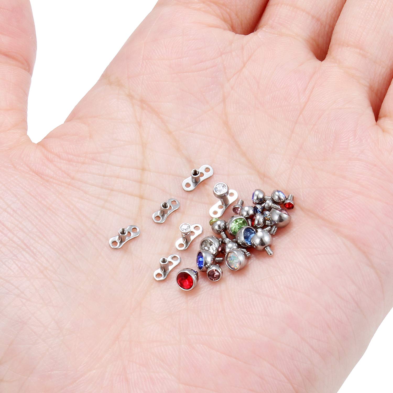 Hoeudjo 24PCS 14g Multicolor CZ Dermal Anchor Tops and Base Skin Titanium Microdermals Surface Piercing Jewelry for Women Men 4mm