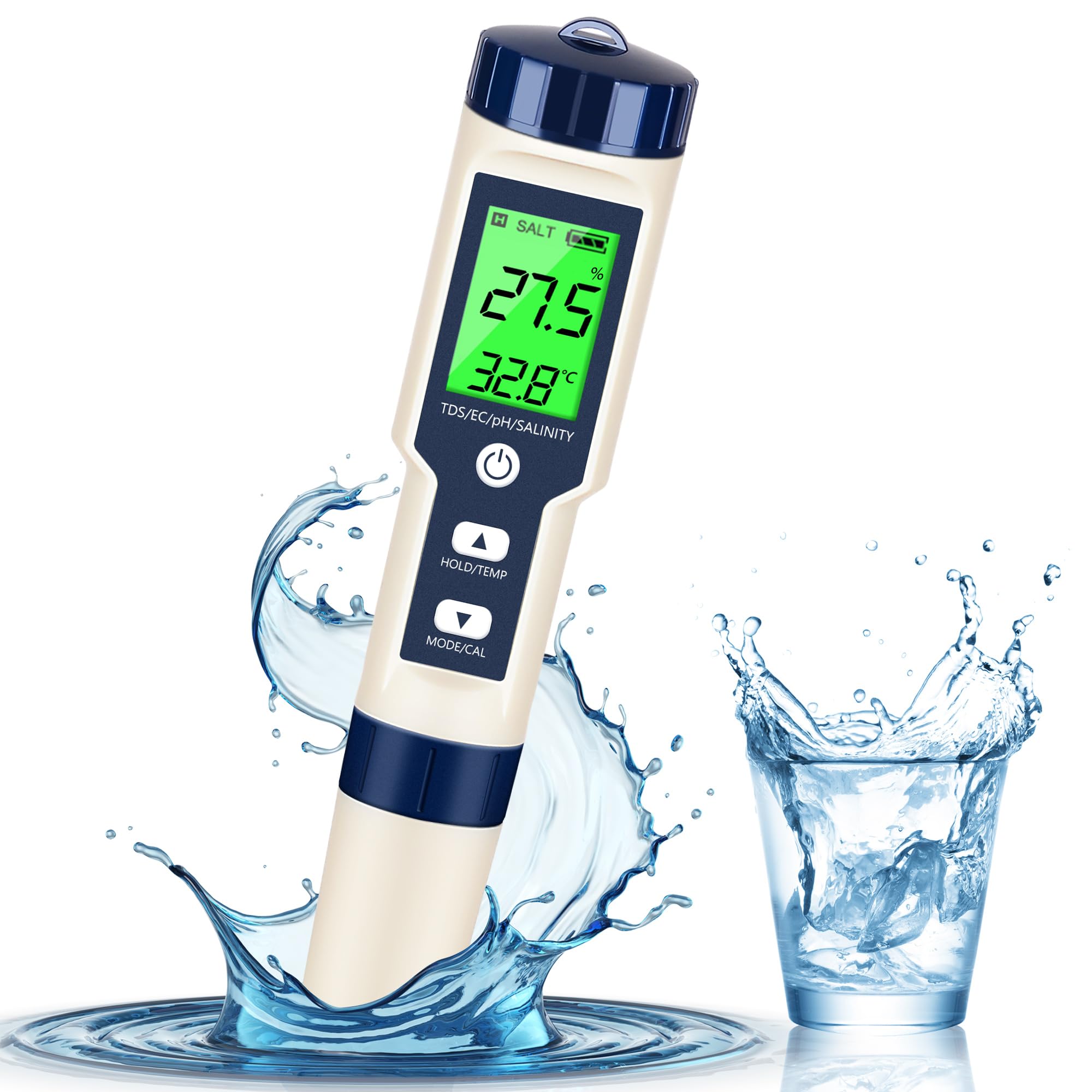 pH Meter for Water,Pool Water Tester 5 in 1 pH/TDS/Salinity/Temp&EC Meter,IP67 Waterproof pH Tester,TDS Meter Digital Water Tester with Backlit,Salt Water Pool Testing Kit for Aquarium & Seawater.