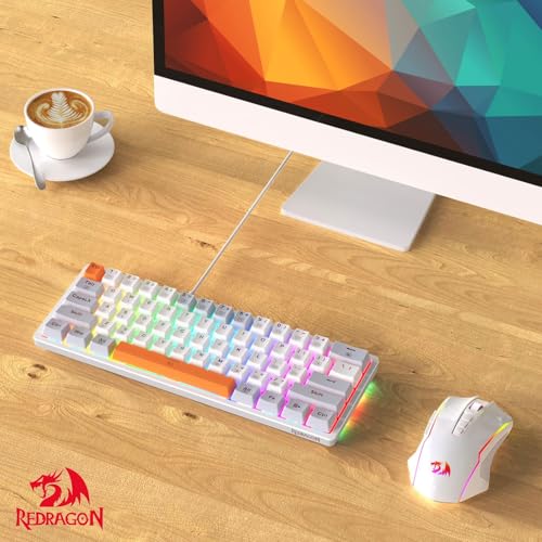 Redragon 60% Mechanical Gaming Keyboard RGB Backlit Ultra-Compact Hot-Swappable Red Switch, Fully Programmable Pro Software Supported, K624WGO-RGB White-Grey