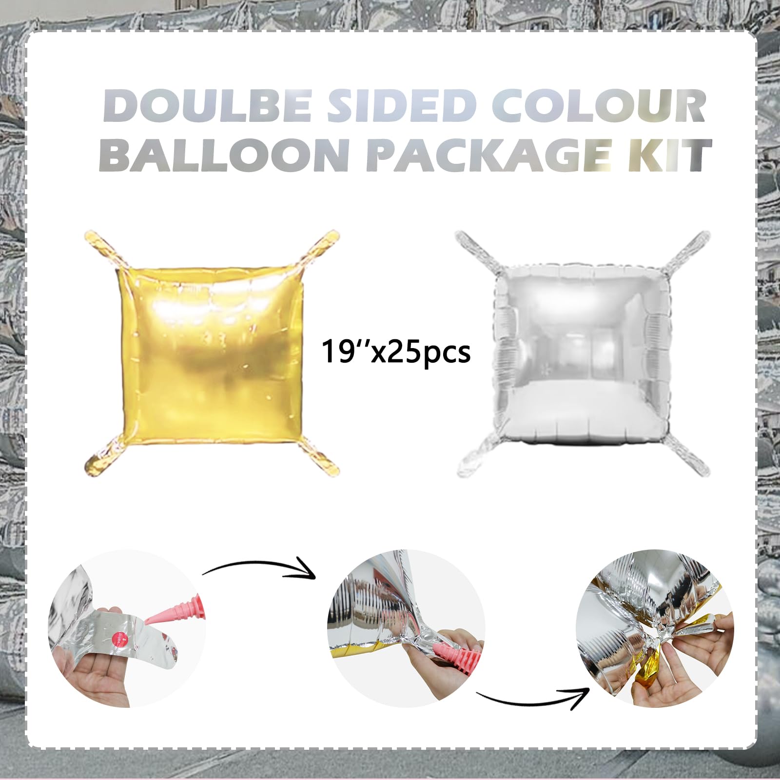 Silver Square Foil Balloons Wall Tunnel Backdrop Double Sided Metallic Balloon Arch Garland Kit For Anniversary Disco Engagement Bridal Birthday Graduation Party Decorations