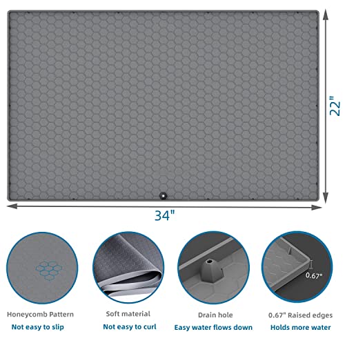 Under Sink Mat, 34"*22" Under Sink Mats for Kitchen Waterproof,with Drain Hole, Kitchen Bathroom Cabinet Silicone Mat , Protector for Drips Leaks Spills