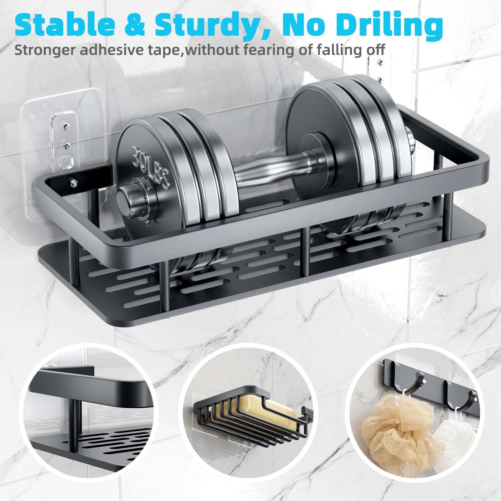 VIOY Shower Caddy-5 Pack Adhesive Shower Rack for Bathroom & Kitchen Organizers and Storage-No Drill and Strong Bearing Bathroom Shelves for Inside Shower, CZY200