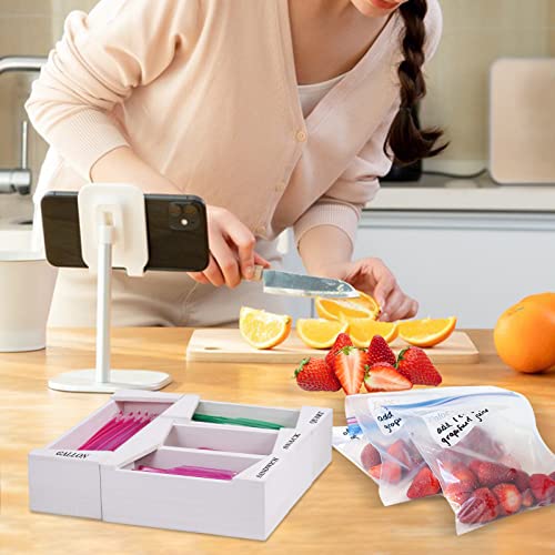 Ziplock Bag Storage Organizer for Drawer-Wood Ziplock Bag Storage Holds Kitchen Drawer or Wall Hanging, Holds Gallon, Quart, Snack Sizes, Sandwich Compatible with Hefty, Glad