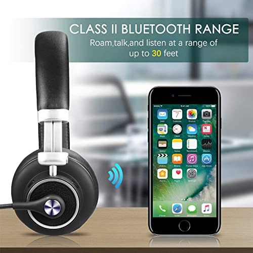 SILK SOUNDZ BH-M91 Bluetooth Wireless Headset, Trucker & Office Bluetooth Headset with Microphone, Mute Button, 24 Hours Working Time, for Cell Phone, Laptop, & Business Office Phone.