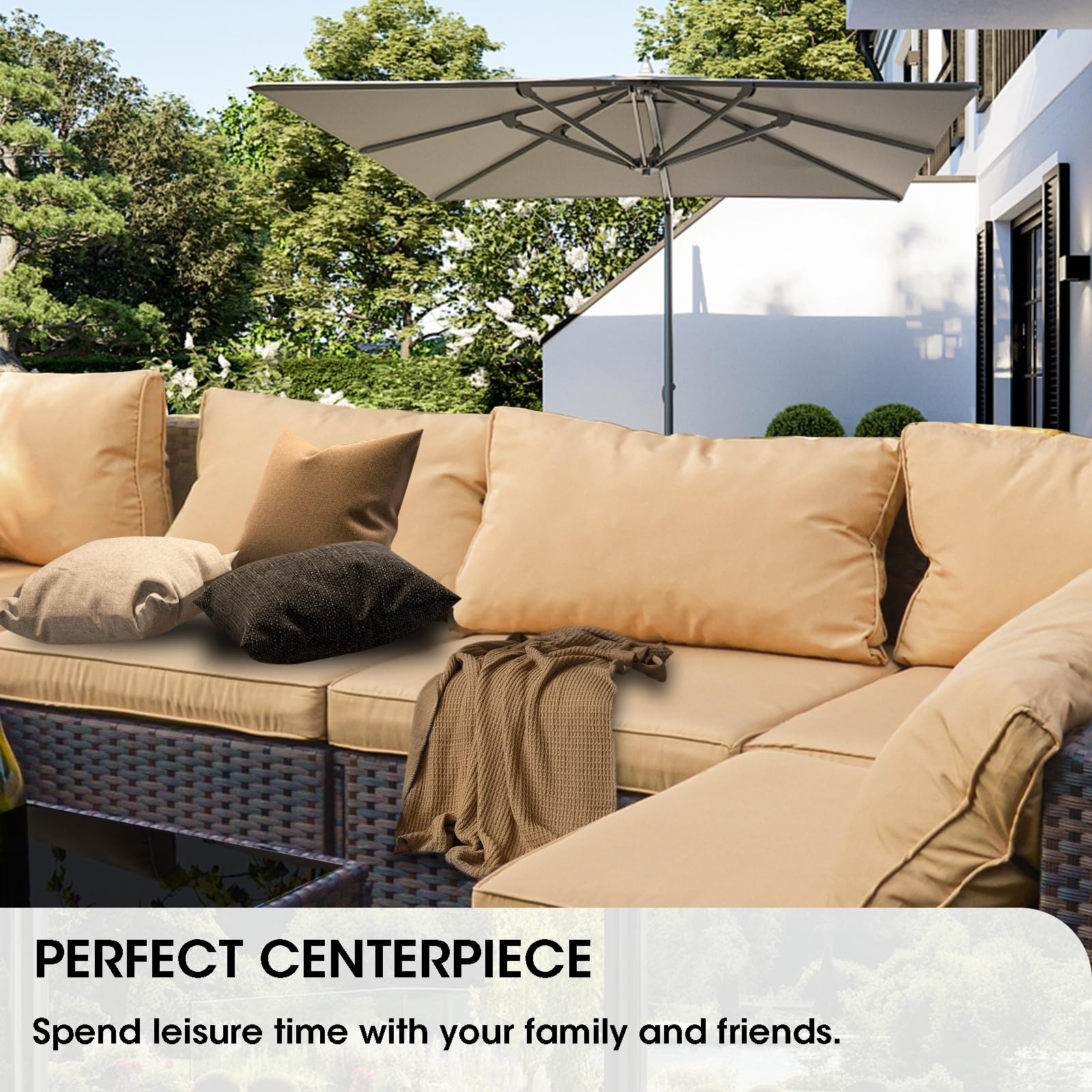 Grezone Patio Furniture Sets 6 Pieces Patio Sectional Outdoor Furniture Patio Sofa Chairs Set All Weather PE Rattan Wicker Couch Conversation Set with Thickened Cushions & Coffee Table