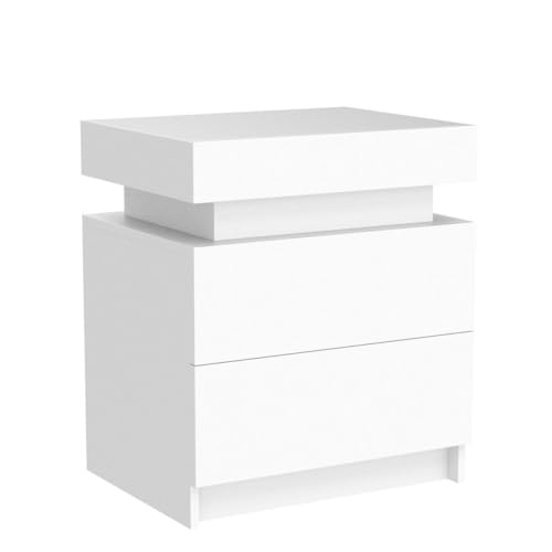 HOMMPA LED Nightstand White Nightstand with Led Lights Modern Night Stand with 2 High Gloss Drawers Led Bedside Table Smart Nightstand for Bedroom 20.5β Tall
