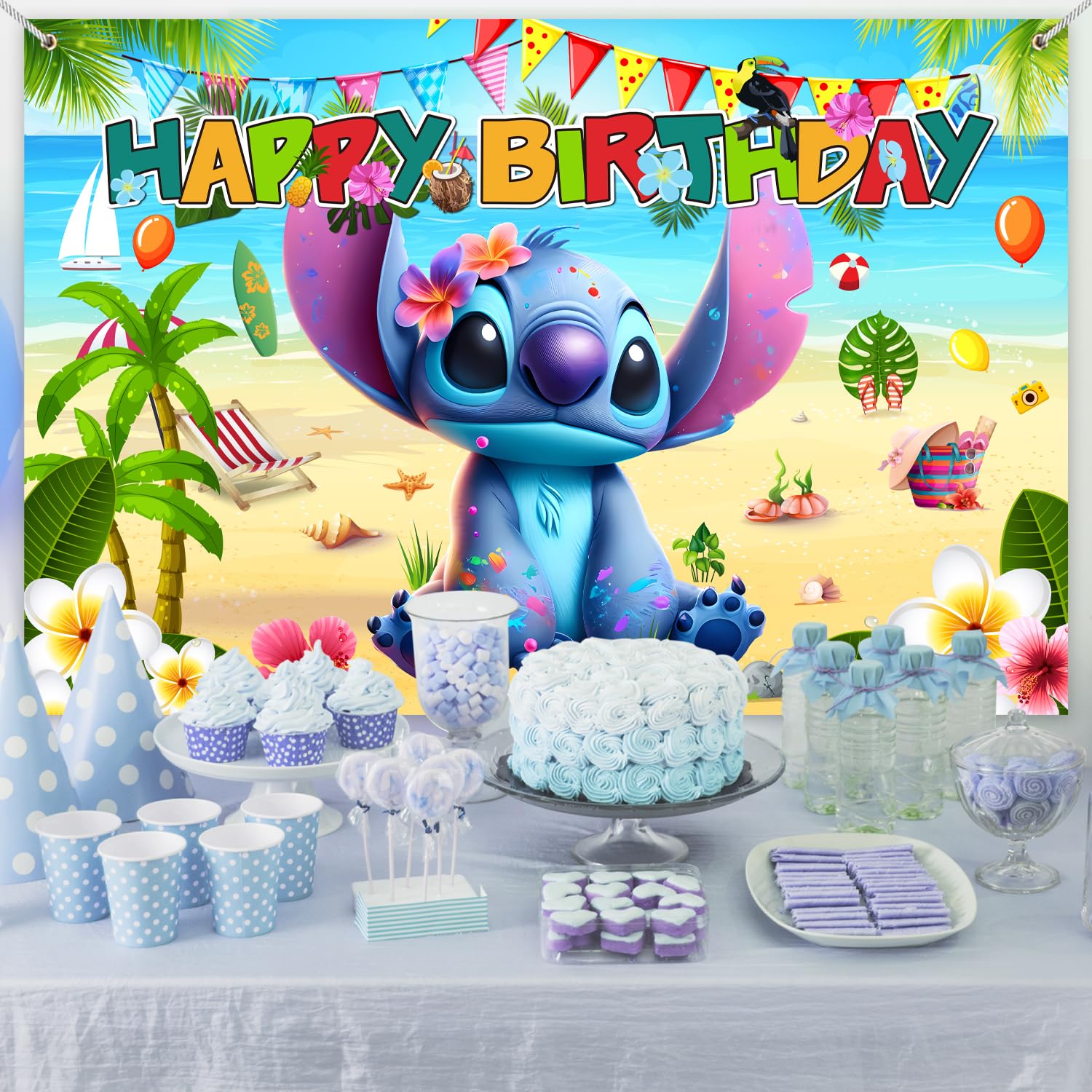 Titenmaoyi Birthday Party Decorations, 5x3ft Happy Birthday Backdrop Hawaiian Banner Background for Tropical Beach Birthday Party Decorations