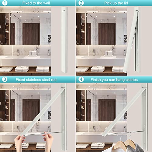 SunEegral Clothes Drying Rack Folding Indoor,Laundry Room Organization,Wall Mounted Drying Racks for Laundry,Laundry Drying Rack Collapsible,Laundry Drying Rack,Retractable Clothesline (White)
