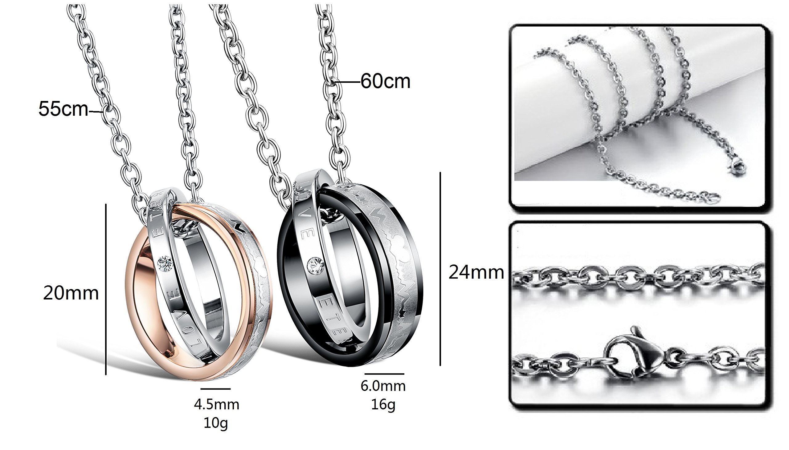 His & Hers Matching Set Titanium Stainless Steel Couple “Heart Beat Chart” Pendant Necklace in a Gift Box