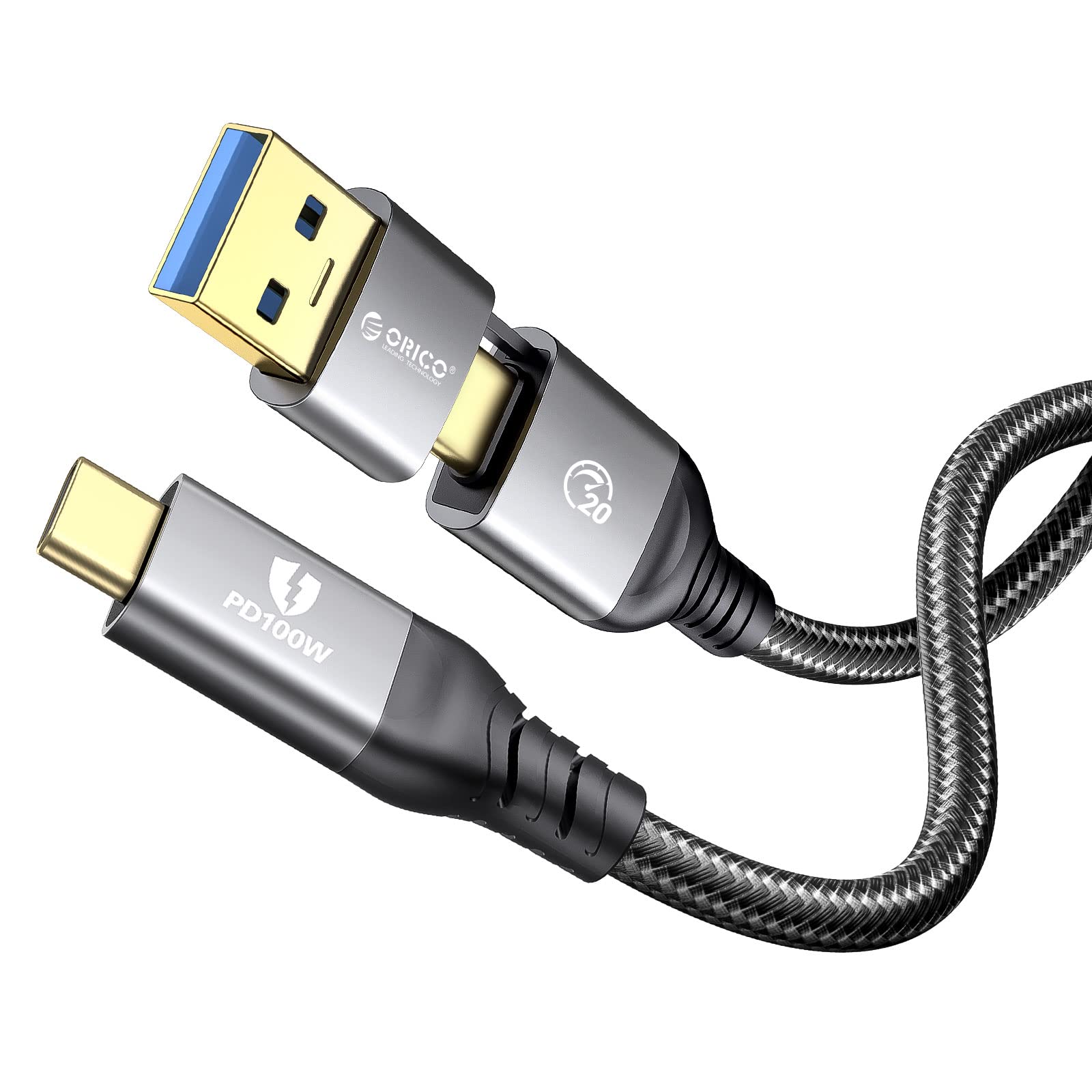 ORICO USB C to USB C 3.2 Gen 2 Cable 20Gbps Data Transfer, 2 in 1 USB C Cable 4K Output, 100W PD Fast Charging with Strap for Thunderbolt 3, MacBook, iPad Pro, Oculus Quest, Switch 3.3FT