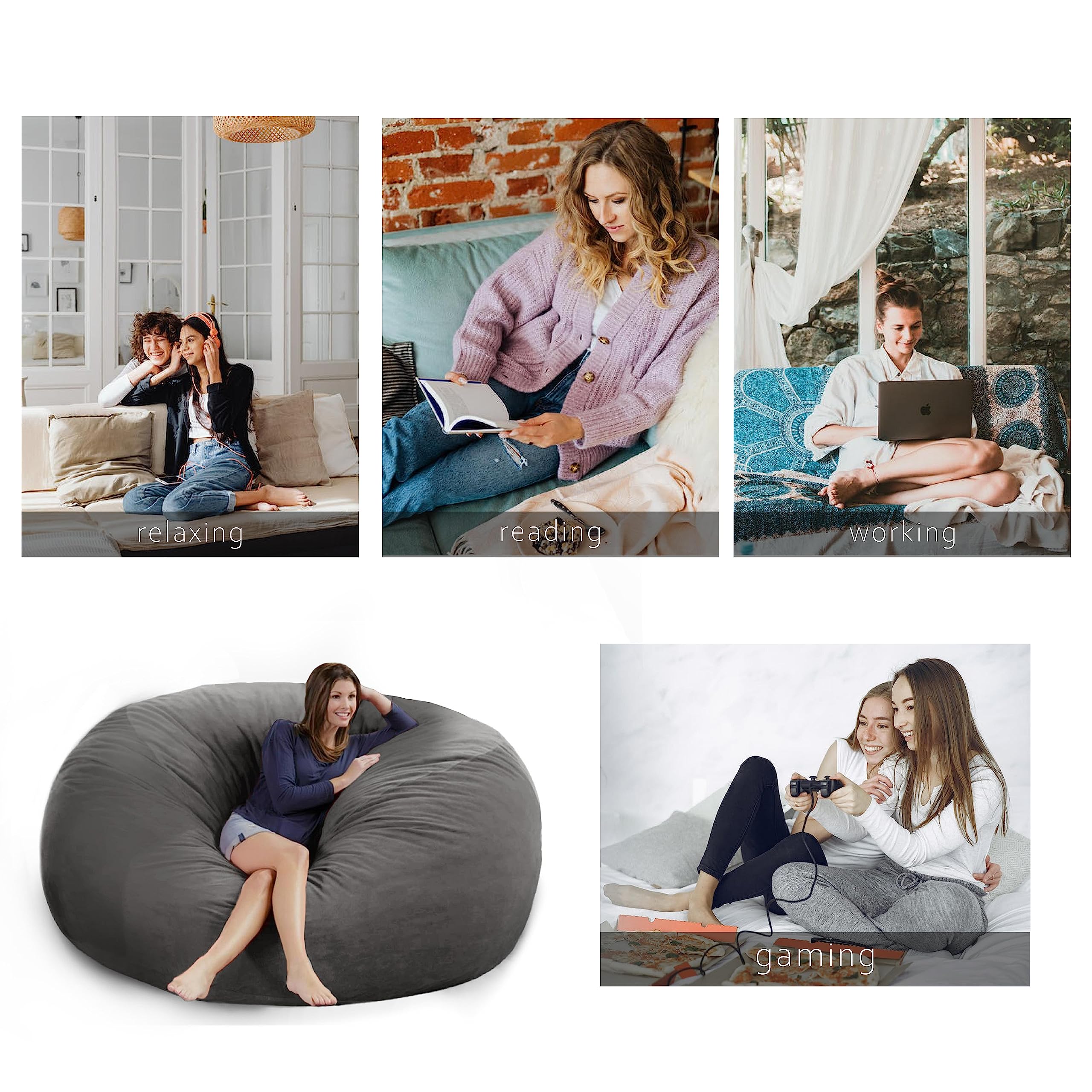 HOWSEESNOW 6FT Giant Bean Bag Chair Cover - Soft Fluffy Dutch Velvet Bean Bag Bed (No Filling, Cover Only), Comfy 6FT Bean Bag Cover, Oversized Lazy Sofa Cover