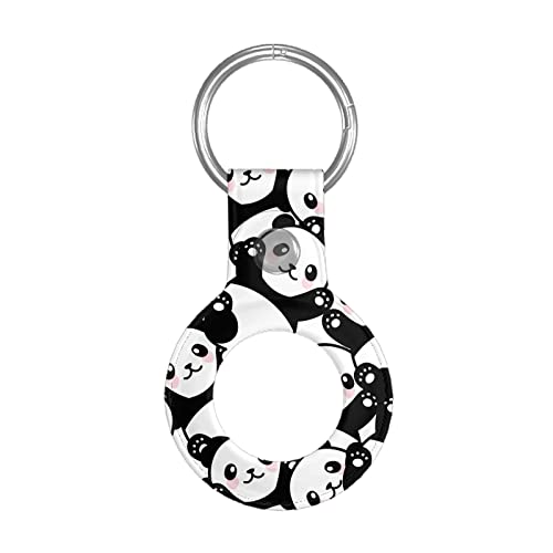 Waterproof Airtag Keychain&Leather Air Tag Holder,Seamless Pattern Cute Panda Protective Tracker Case with Loop Key Ring for Airtags,Airtag Cover for Wallet,Luggage,Cat,Dog,Pets