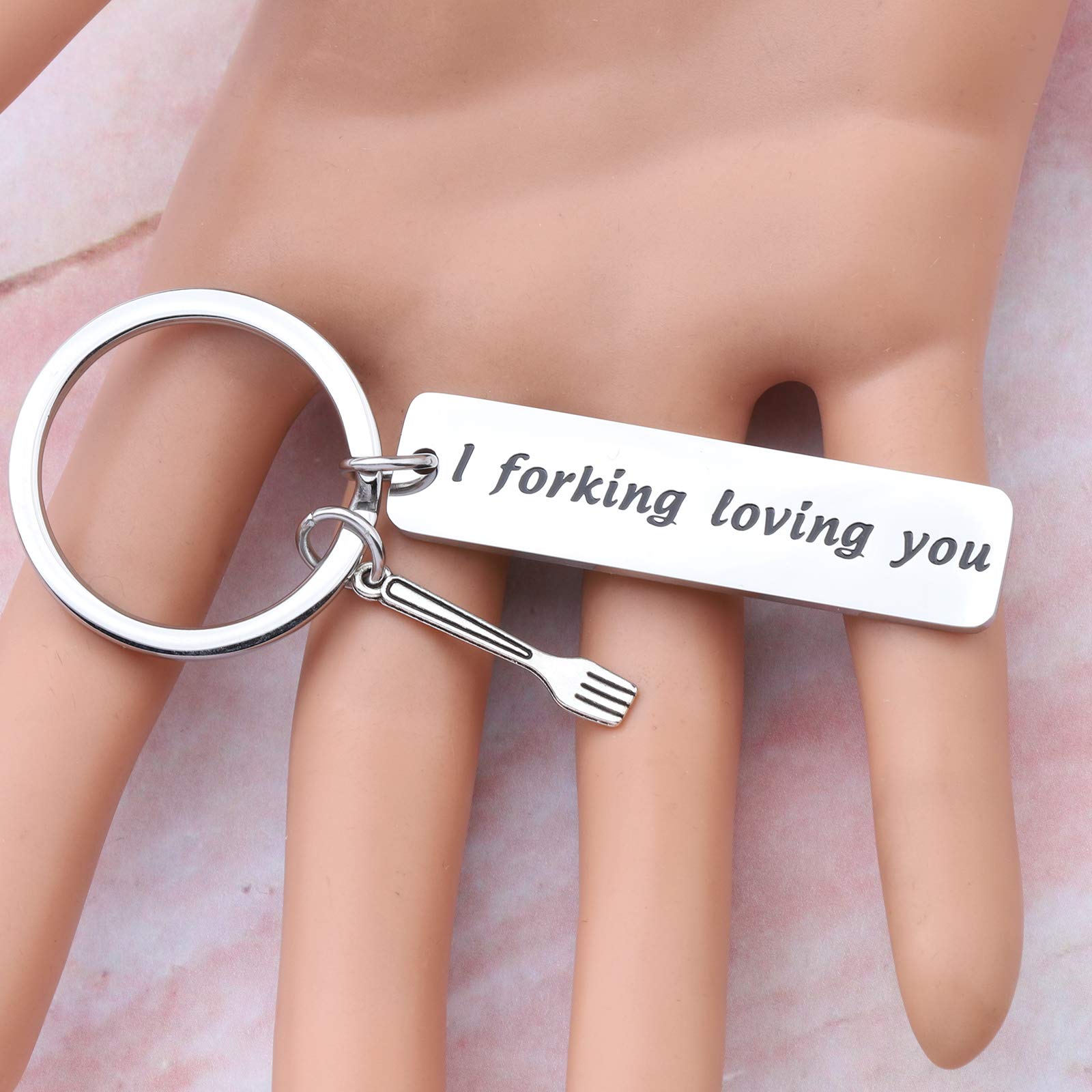 HOLLP Lunch Lady Keychain Gift Lunch Lady Jewelry I Forking Love You Keychain Gift for Lunch Lady Cooker Cafeteria Worker Buffet Workers (Keychain)
