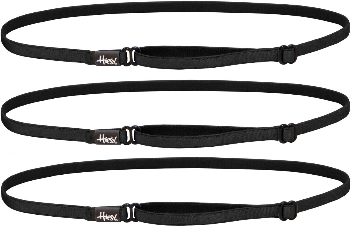 Hipsy Women's Thin Elastic Headband Adjustable Running Bra Strap Headbands Multi Pack (Black 3-Pack)