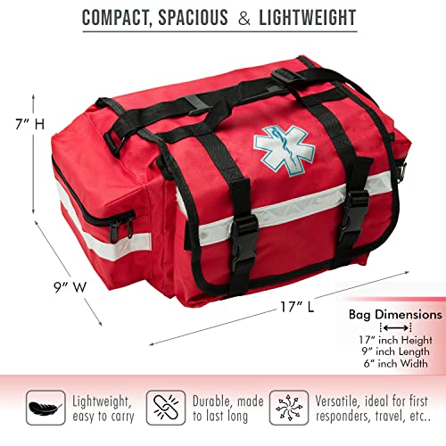 NOVAMEDIC Professional Empty Red First Responder Bag, 17" x 9" x 7", EMT Trauma First Aid Carrier for Paramedics and Emergency Medical Supplies Kit, Lightweight and Durable