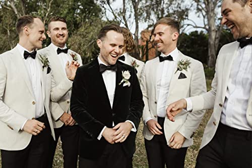 HISDERN Bow Ties for Men Solid Black Self Tie Bow Tie & Pocket Square Set Classic Formal Satin Bow ties for Tuxedo Wedding Party