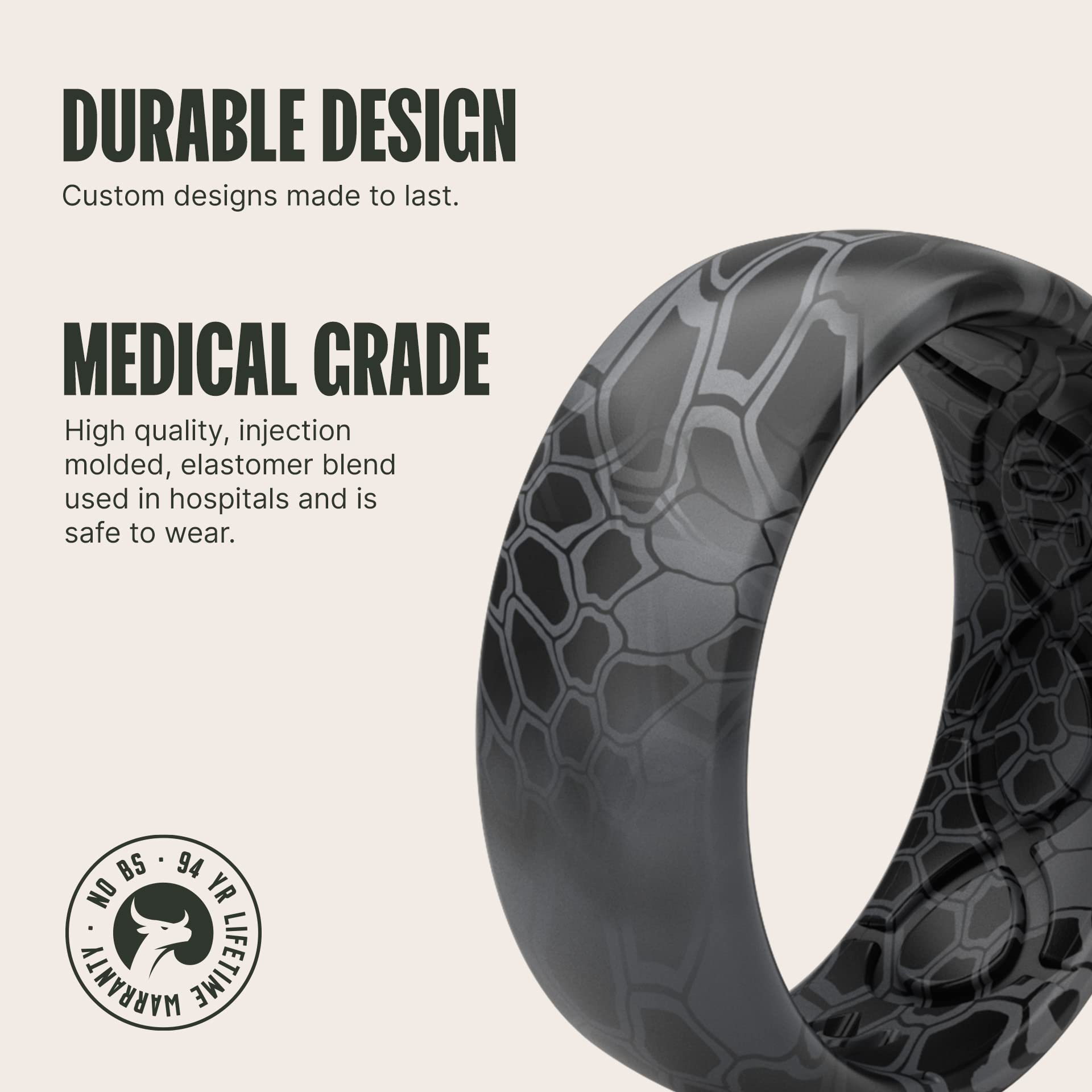 Groove Life Kryptek Typhon Camo Silicone Ring Breathable Rubber Wedding Rings for Men, Lifetime Coverage, Unique Design, Comfort Fit Ring - Size 9