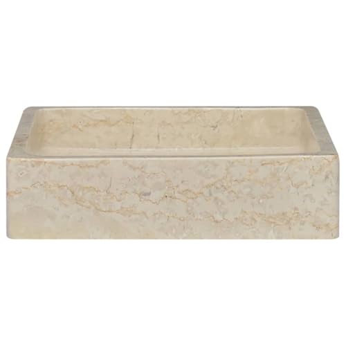 Sink Cream 15.7"x15.7"x3.9" Marble,Modern Marble Sink EyeCatching Basin for Bathroom and Washroom Bath Fixtures,Bathroom Sinks