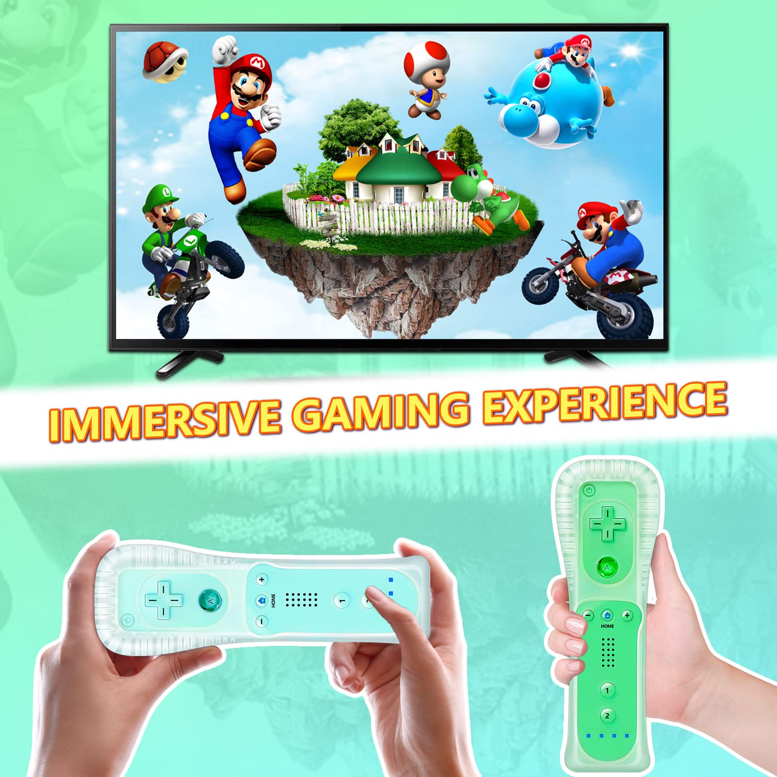KDYGPDCT Wii Controller, 2 Pack Wii Remote, with Silicone Case and Wrist Strap, Compatible with Wii Console (Light Green and Ice Blue)