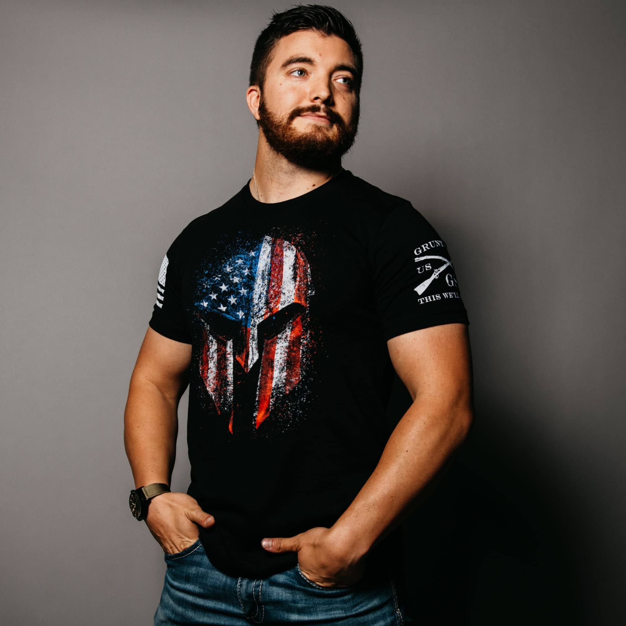 Grunt Style American Spartan 2.0 Men's T-Shirt (Black, Medium)