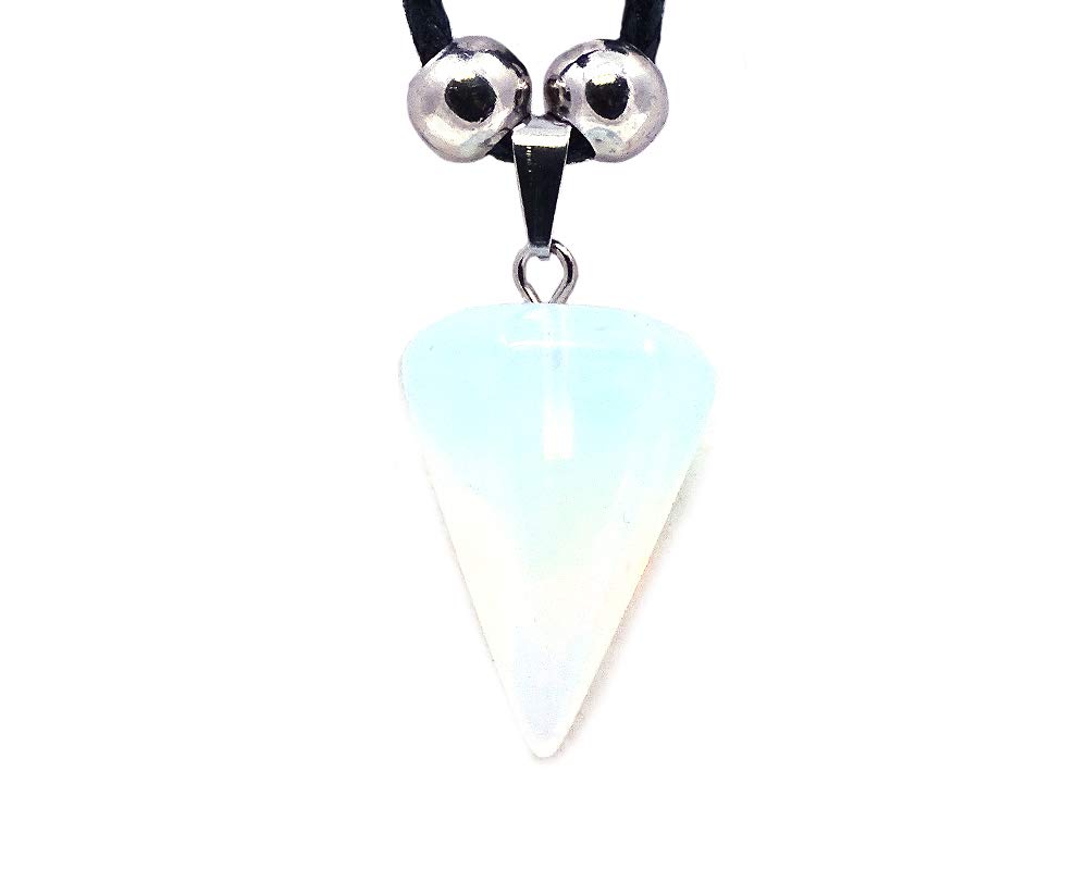 Hexagonal Healing Gemstone Crystal Point Pendulum Pendant Adjustable Necklace - Womens Fashion Handmade Reiki Jewelry Boho Accessories (White Opalite)