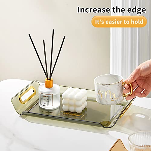 Serving Tray Decorative Serving Trays with Handles, Coffee Table Large Tray Decor for Serving Food Trays for Vanity Dresser Bathroom Bedroom (Clear Coffee)
