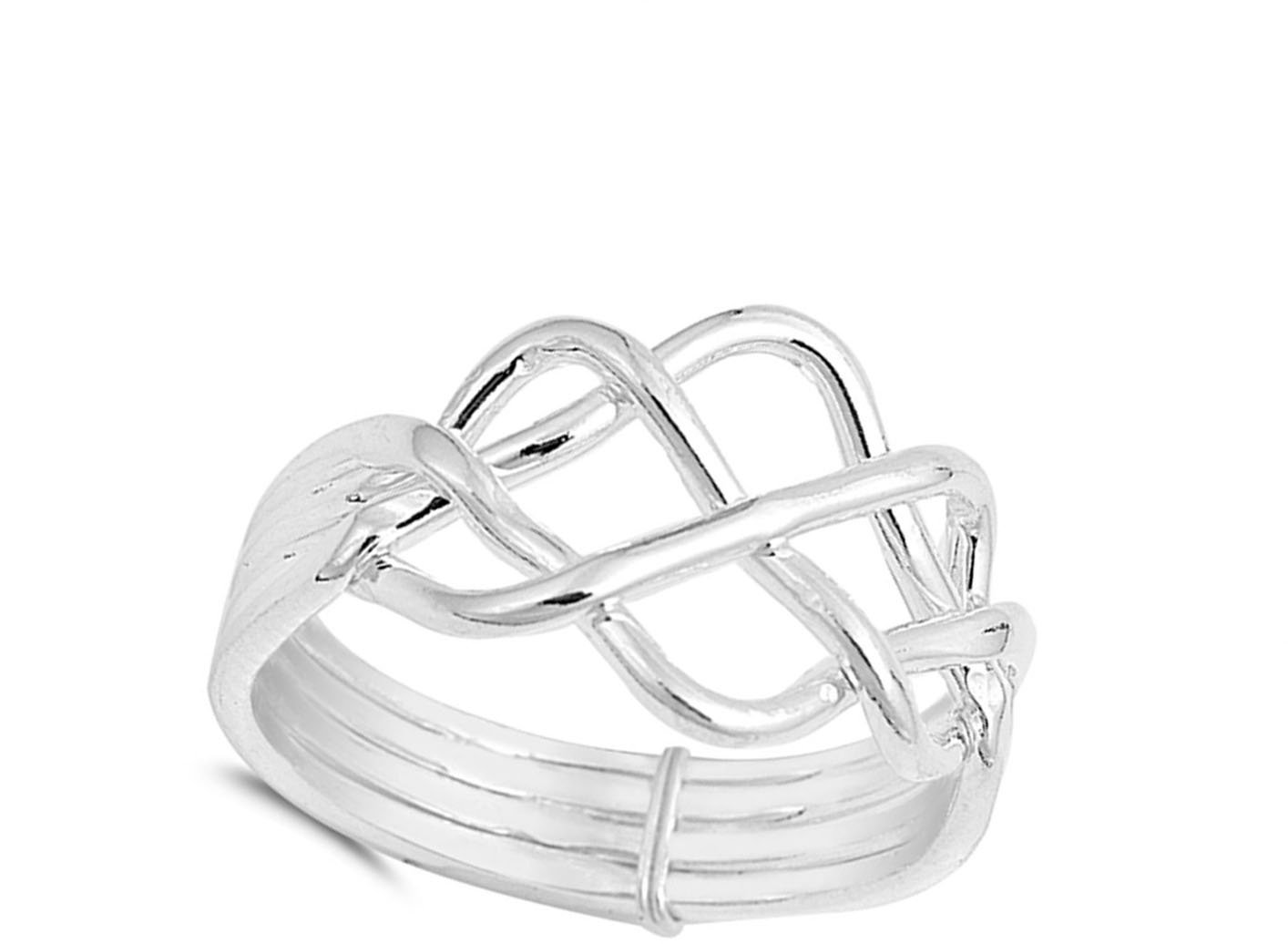 High Polish Bar Knot Puzzle Ring New .925 Sterling Silver Band Size 10
