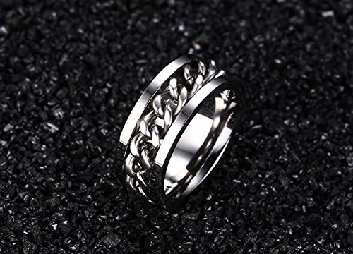 HIJONES Men Women Stainless Steel 8MM Class Spinner Chain Worry Ring Band for Anxiety People Silver Size 15
