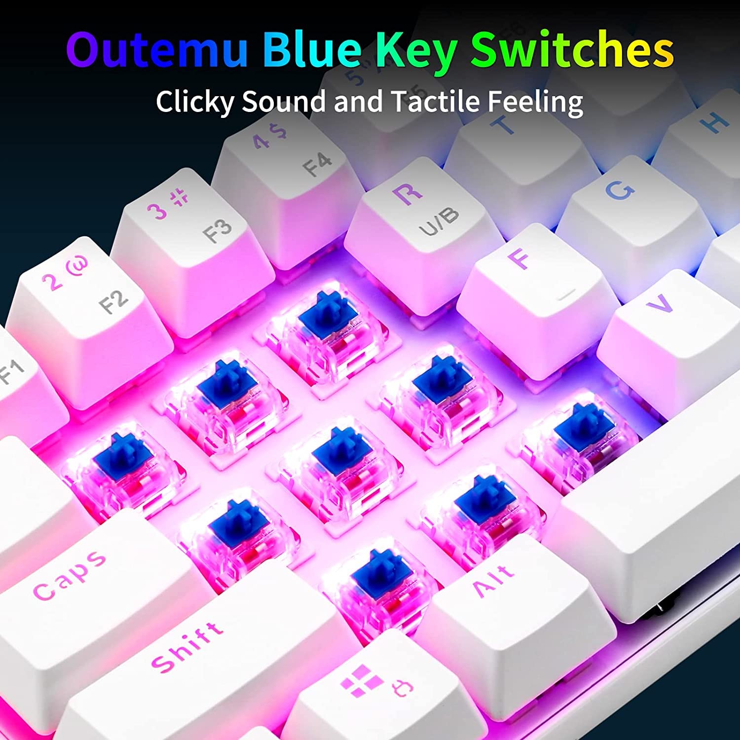HUO JI 60% Mechanical Gaming Keyboard, Wired/Bluetooth 5.0 Modes, RGB Backlit Ultra-Compact Mini Keyboard, Compact 63 Keys Keyboard for PC/Mac Gamer, Office, Gaming