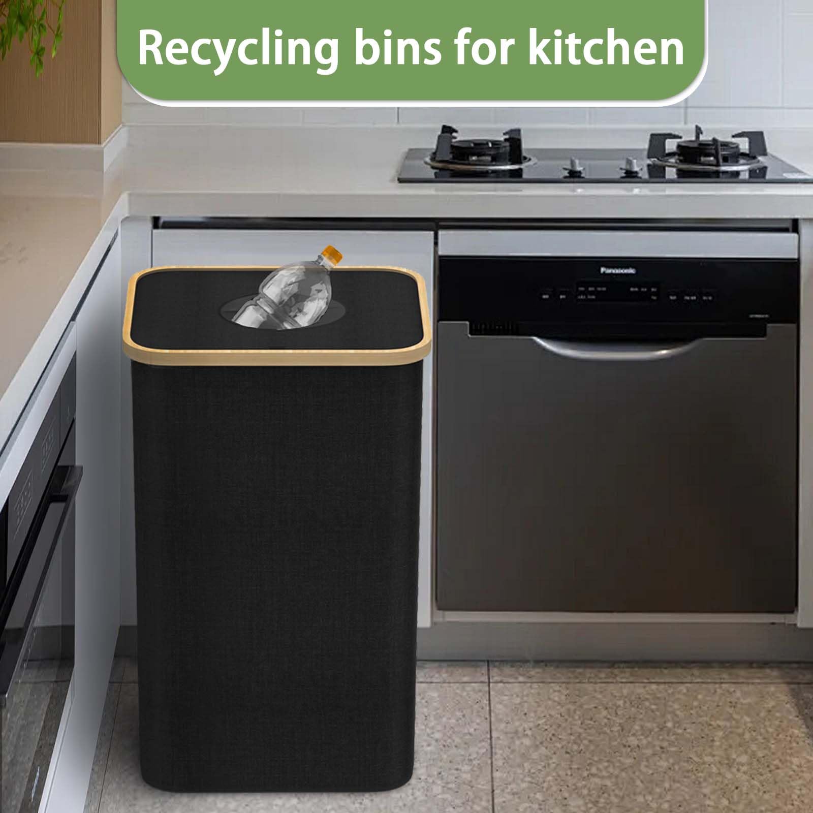 Wyxexx Recycling Bin for Kitchen 26 Gallon,100L Recycle Bins for Kitchen Indoor with 2 Removeable and Reusable Inner Bag, Large Recycling Bin with Lid for Bottle Cans Plastice Stickers Glass