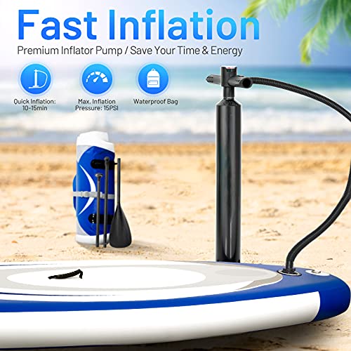 GYMAX Inflatable Stand Up Paddle Board, 6” SUP with Premium Complete Accessories, Backpack, Pump, Leash, Paddle & Removable Fins, Portable Stand Up Boat for All Skill Level