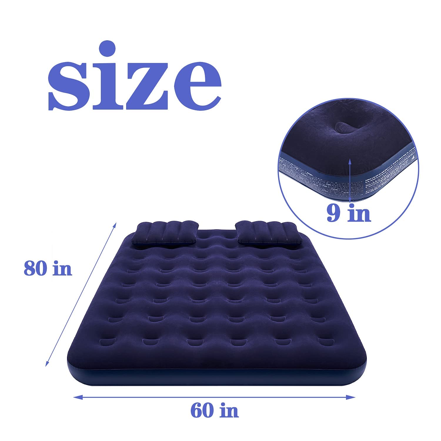 Honeydrill Queen Size Air Mattress for Camping,Inflatable Bed with Pump and Pillows for Room