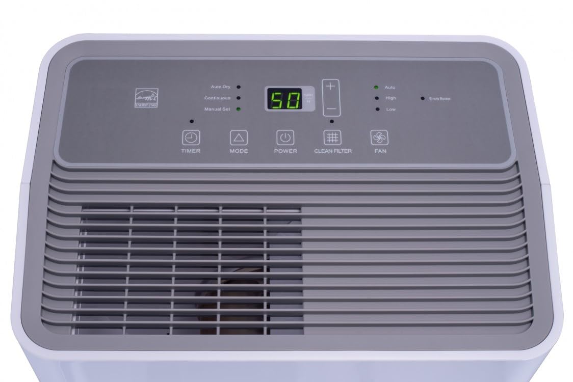 Hisense 50 Pint 3-Speeds Dehumidifier, 3 Modes β Auto, Continuous, Manual, 115v, LED Display, Noise Level 46 dB, 24-hour on/off timer, Up to 4500 sq. ft. - DH7021K1W (Renewed)